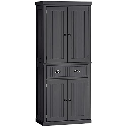 HOMCOM 72" Traditional Freestanding Kitchen Pantry Cabinet Cupboard with Doors and 3 Adjustable Shelves, Black