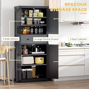 HOMCOM 72" Traditional Freestanding Kitchen Pantry Cabinet Cupboard with Doors and 3 Adjustable Shelves, Black