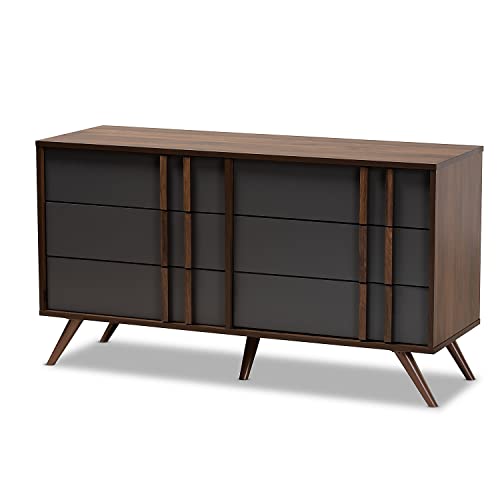 Baxton Studio Naoki Modern and Contemporary Two-Tone Grey and Walnut Finished Wood 6-Drawer Bedroom Dresser