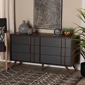 Baxton Studio Naoki Modern and Contemporary Two-Tone Grey and Walnut Finished Wood 6-Drawer Bedroom Dresser