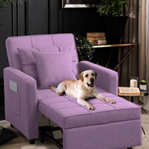 Litbird Convertible Chair Sleeper Bed, Futon Chair Turns Into Bed, Sofa Chair for Living Room, 3 in 1, Linenette, Purple