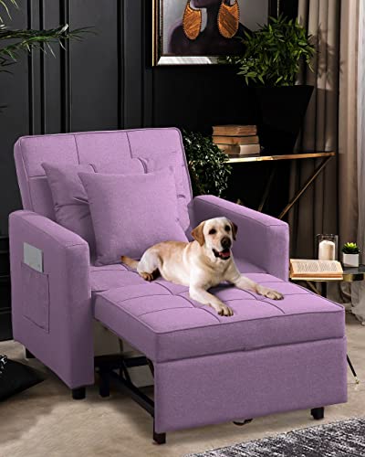 Litbird Convertible Chair Sleeper Bed, Futon Chair Turns Into Bed, Sofa Chair for Living Room, 3 in 1, Linenette, Purple