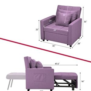 Litbird Convertible Chair Sleeper Bed, Futon Chair Turns Into Bed, Sofa Chair for Living Room, 3 in 1, Linenette, Purple