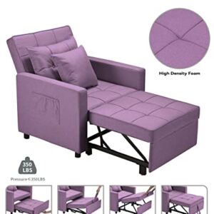 Litbird Convertible Chair Sleeper Bed, Futon Chair Turns Into Bed, Sofa Chair for Living Room, 3 in 1, Linenette, Purple