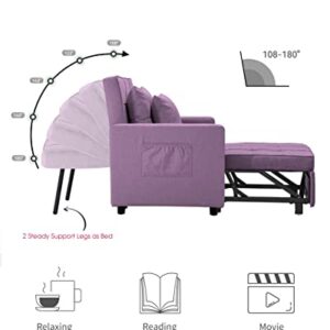 Litbird Convertible Chair Sleeper Bed, Futon Chair Turns Into Bed, Sofa Chair for Living Room, 3 in 1, Linenette, Purple