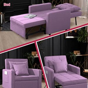 Litbird Convertible Chair Sleeper Bed, Futon Chair Turns Into Bed, Sofa Chair for Living Room, 3 in 1, Linenette, Purple