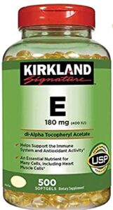 kirkland signature vitamin e 400 i. u. 500 softgels per bottle