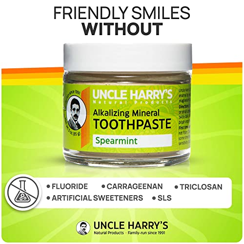 Uncle Harry's Spearmint Remineralizing Toothpaste | Natural Whitening Toothpaste Freshens Breath & Promotes Enamel | Vegan Fluoride Free Toothpaste