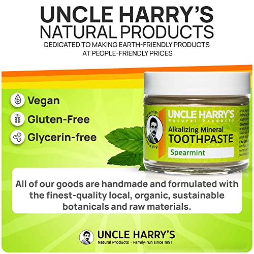 Uncle Harry's Spearmint Remineralizing Toothpaste | Natural Whitening Toothpaste Freshens Breath & Promotes Enamel | Vegan Fluoride Free Toothpaste