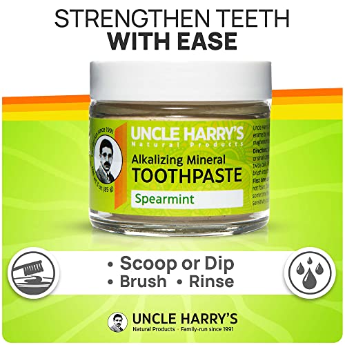 Uncle Harry's Spearmint Remineralizing Toothpaste | Natural Whitening Toothpaste Freshens Breath & Promotes Enamel | Vegan Fluoride Free Toothpaste