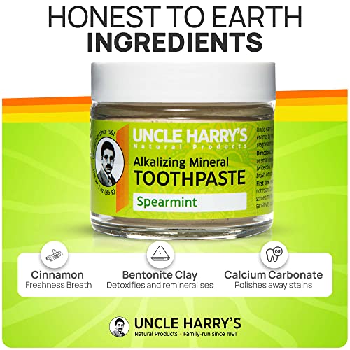 Uncle Harry's Spearmint Remineralizing Toothpaste | Natural Whitening Toothpaste Freshens Breath & Promotes Enamel | Vegan Fluoride Free Toothpaste