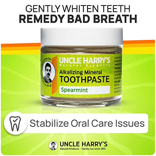 Uncle Harry's Spearmint Remineralizing Toothpaste | Natural Whitening Toothpaste Freshens Breath & Promotes Enamel | Vegan Fluoride Free Toothpaste