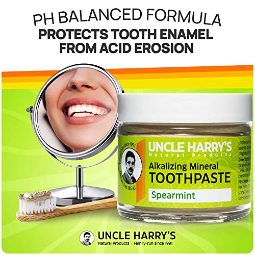 Uncle Harry's Spearmint Remineralizing Toothpaste | Natural Whitening Toothpaste Freshens Breath & Promotes Enamel | Vegan Fluoride Free Toothpaste