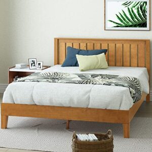 zinus alexis deluxe wood platform bed frame with headboard / wood slat support / no box spring needed / easy assembly, rustic pine, full