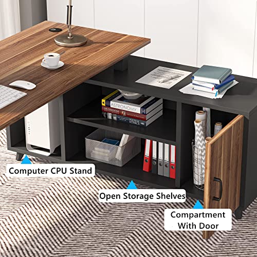 Tribesigns L-Shaped Computer Desk with File Cabinet, 78.74 Inch Large Executive Office Desk with Shelves, Industrial Business Furniture Desk Workstation for Home Office (Rustic Brown)