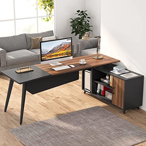 Tribesigns L-Shaped Computer Desk with File Cabinet, 78.74 Inch Large Executive Office Desk with Shelves, Industrial Business Furniture Desk Workstation for Home Office (Rustic Brown)