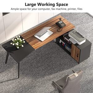 Tribesigns L-Shaped Computer Desk with File Cabinet, 78.74 Inch Large Executive Office Desk with Shelves, Industrial Business Furniture Desk Workstation for Home Office (Rustic Brown)