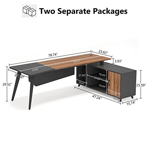 Tribesigns L-Shaped Computer Desk with File Cabinet, 78.74 Inch Large Executive Office Desk with Shelves, Industrial Business Furniture Desk Workstation for Home Office (Rustic Brown)