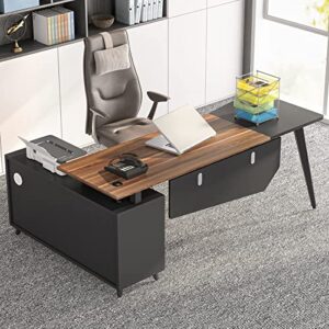 Tribesigns L-Shaped Computer Desk with File Cabinet, 78.74 Inch Large Executive Office Desk with Shelves, Industrial Business Furniture Desk Workstation for Home Office (Rustic Brown)