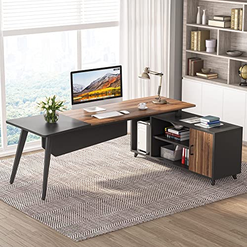 Tribesigns L-Shaped Computer Desk with File Cabinet, 78.74 Inch Large Executive Office Desk with Shelves, Industrial Business Furniture Desk Workstation for Home Office (Rustic Brown)