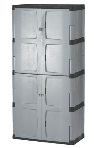 Rubbermaid Freestanding Storage Cabinet, Five Shelf with Double Doors, Lockable, Large, 690-Pound Storage Capacity, Gray, For Garage/Outdoor Storage of Garden Tools/Toys/Power Tools/Pool Accessories