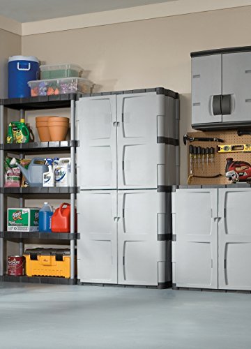 Rubbermaid Freestanding Storage Cabinet, Five Shelf with Double Doors, Lockable, Large, 690-Pound Storage Capacity, Gray, For Garage/Outdoor Storage of Garden Tools/Toys/Power Tools/Pool Accessories