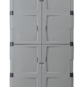 Rubbermaid Freestanding Storage Cabinet, Five Shelf with Double Doors, Lockable, Large, 690-Pound Storage Capacity, Gray, For Garage/Outdoor Storage of Garden Tools/Toys/Power Tools/Pool Accessories