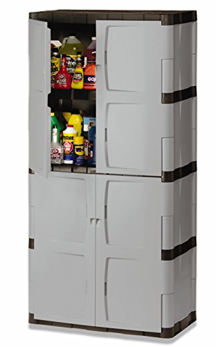 Rubbermaid Freestanding Storage Cabinet, Five Shelf with Double Doors, Lockable, Large, 690-Pound Storage Capacity, Gray, For Garage/Outdoor Storage of Garden Tools/Toys/Power Tools/Pool Accessories