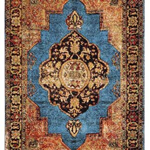 SAFAVIEH Vintage Hamadan Collection 6'7" x 9' Gold / Light Blue VTH219D Oriental Traditional Persian Non-Shedding Living Room Bedroom Dining Home Office Area Rug