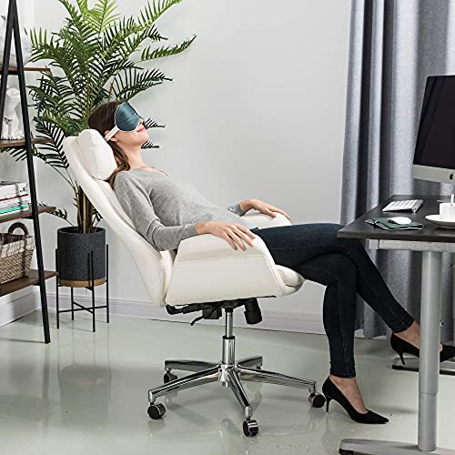 glitzhome Home High-Back Office Chair Leather Adjustable Swivel Desk Chair with Arms, Cream