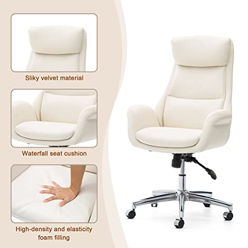 glitzhome Home High-Back Office Chair Leather Adjustable Swivel Desk Chair with Arms, Cream