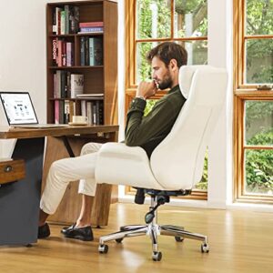 glitzhome Home High-Back Office Chair Leather Adjustable Swivel Desk Chair with Arms, Cream