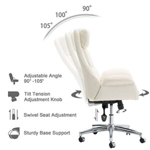 glitzhome Home High-Back Office Chair Leather Adjustable Swivel Desk Chair with Arms, Cream