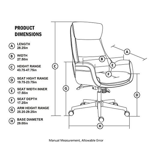 glitzhome Home High-Back Office Chair Leather Adjustable Swivel Desk Chair with Arms, Cream