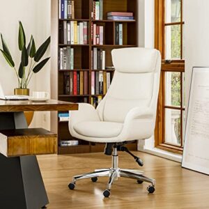 glitzhome Home High-Back Office Chair Leather Adjustable Swivel Desk Chair with Arms, Cream