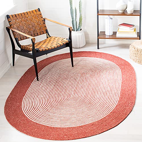 SAFAVIEH Braided Collection 5' x 7' Oval Red/Ivory BRD904Q Handmade Country Cottage Reversible Wool Entryway Foyer Living Room Bedroom Kitchen Area Rug