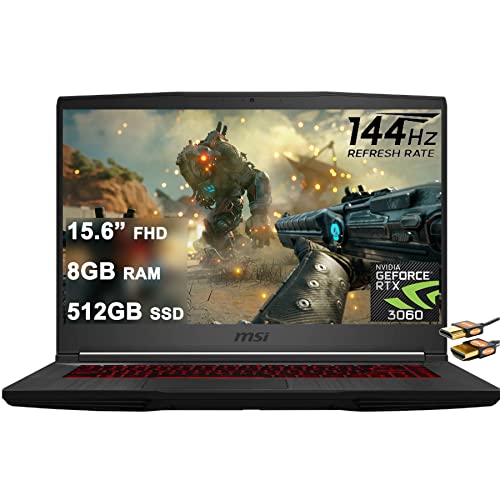 MSI GF65 Thin Gaming Laptop 15.6” FHD IPS 144Hz 10th Gen Intel Hexa-Core i5-10500H (Beats i7-9750H) 8GB RAM 512GB SSD GeForce RTX 3060 6GB Graphic Backlit Keyboard USB-C Win10 Black + HDMI Cable