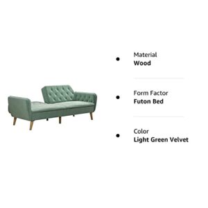 Novogratz Tallulah Memory Foam Sofa Bed, Light Green Velvet Futon,