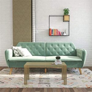 Novogratz Tallulah Memory Foam Sofa Bed, Light Green Velvet Futon,