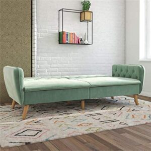 Novogratz Tallulah Memory Foam Sofa Bed, Light Green Velvet Futon,