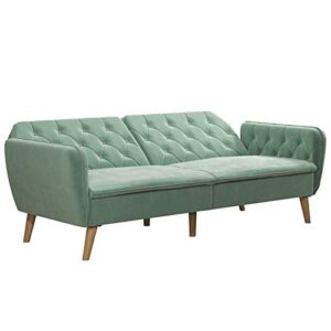 Novogratz Tallulah Memory Foam Sofa Bed, Light Green Velvet Futon,