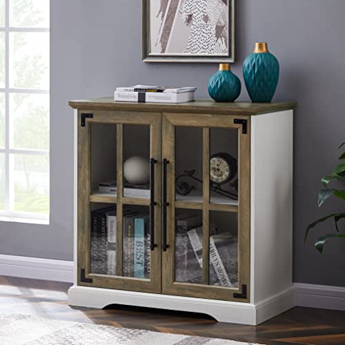 Okvnbjk Coffee Bar Cabinet with Storage,32 Inch Accent Cabinet with Adjustable Shelves for Kitchen Dining Area/Sideboard Cabinet,(Barnwood/White)