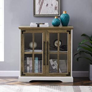 Okvnbjk Coffee Bar Cabinet with Storage,32 Inch Accent Cabinet with Adjustable Shelves for Kitchen Dining Area/Sideboard Cabinet,(Barnwood/White)