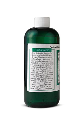 Simply Silver Mouthwash Spearmint Flavor- Nano Hydroxyapatite Formula, All Natural Colloidal Silver Mouthwash Chemical, Alcohol, Fluoride, and BPA Free, 16 oz