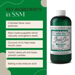 Simply Silver Mouthwash Spearmint Flavor- Nano Hydroxyapatite Formula, All Natural Colloidal Silver Mouthwash Chemical, Alcohol, Fluoride, and BPA Free, 16 oz