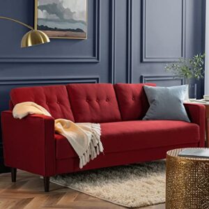 zinus mikhail sofa couch / ruby red / button tufted cushions / easy, tool-free assembly