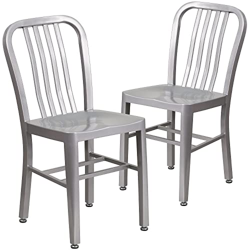 Flash Furniture Commercial Grade 2 Pack Silver Metal Indoor-Outdoor Chair