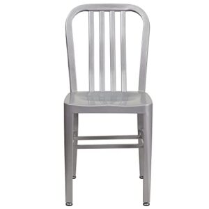 Flash Furniture Commercial Grade 2 Pack Silver Metal Indoor-Outdoor Chair