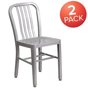 Flash Furniture Commercial Grade 2 Pack Silver Metal Indoor-Outdoor Chair