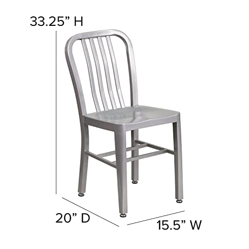 Flash Furniture Commercial Grade 2 Pack Silver Metal Indoor-Outdoor Chair